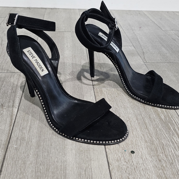 Steve Madden | Shoes | Steve Madden Sylvie Black Suede Ankle Strap Studded Open Toe Heels ...